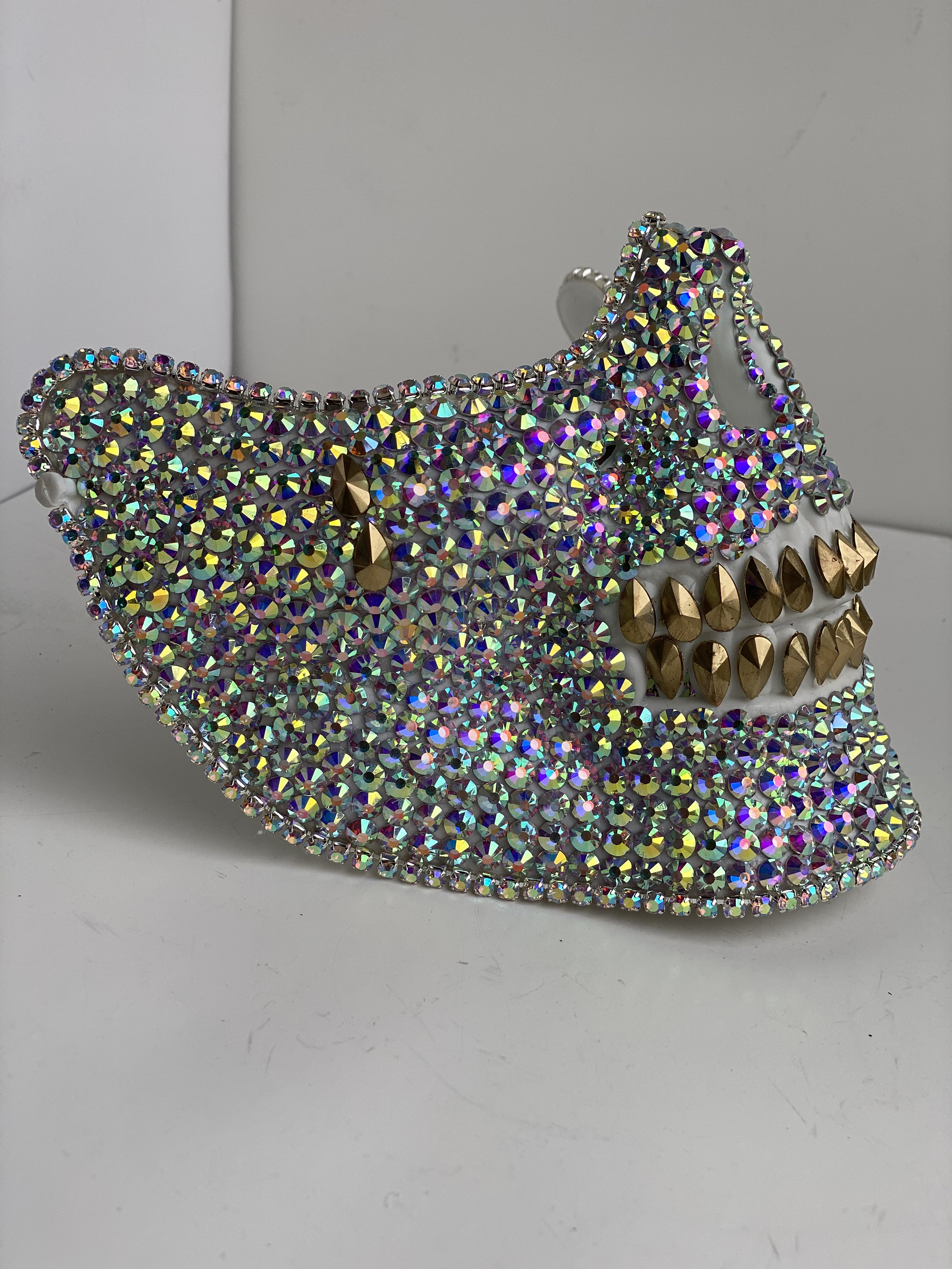 White Crystal Skull Face Masks With Gold Tears: Face Mask, Skull Mask ...