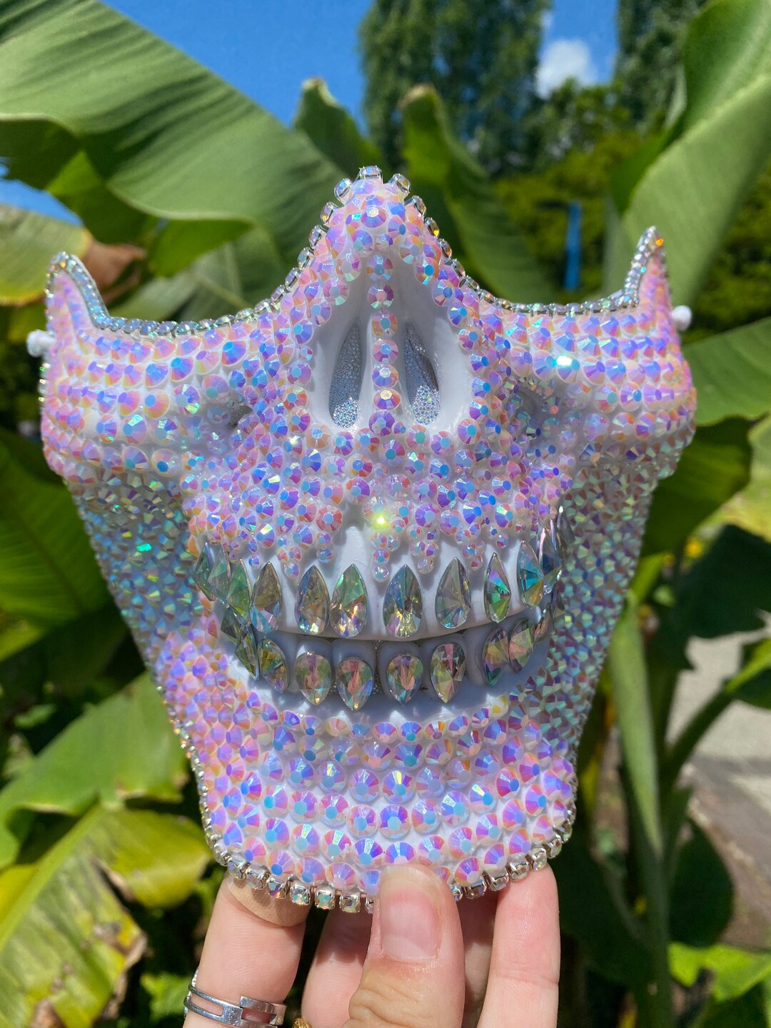 White Skull Mask: Face Mask, Skull Mask, Tear Drops, Crystals, Festival ...