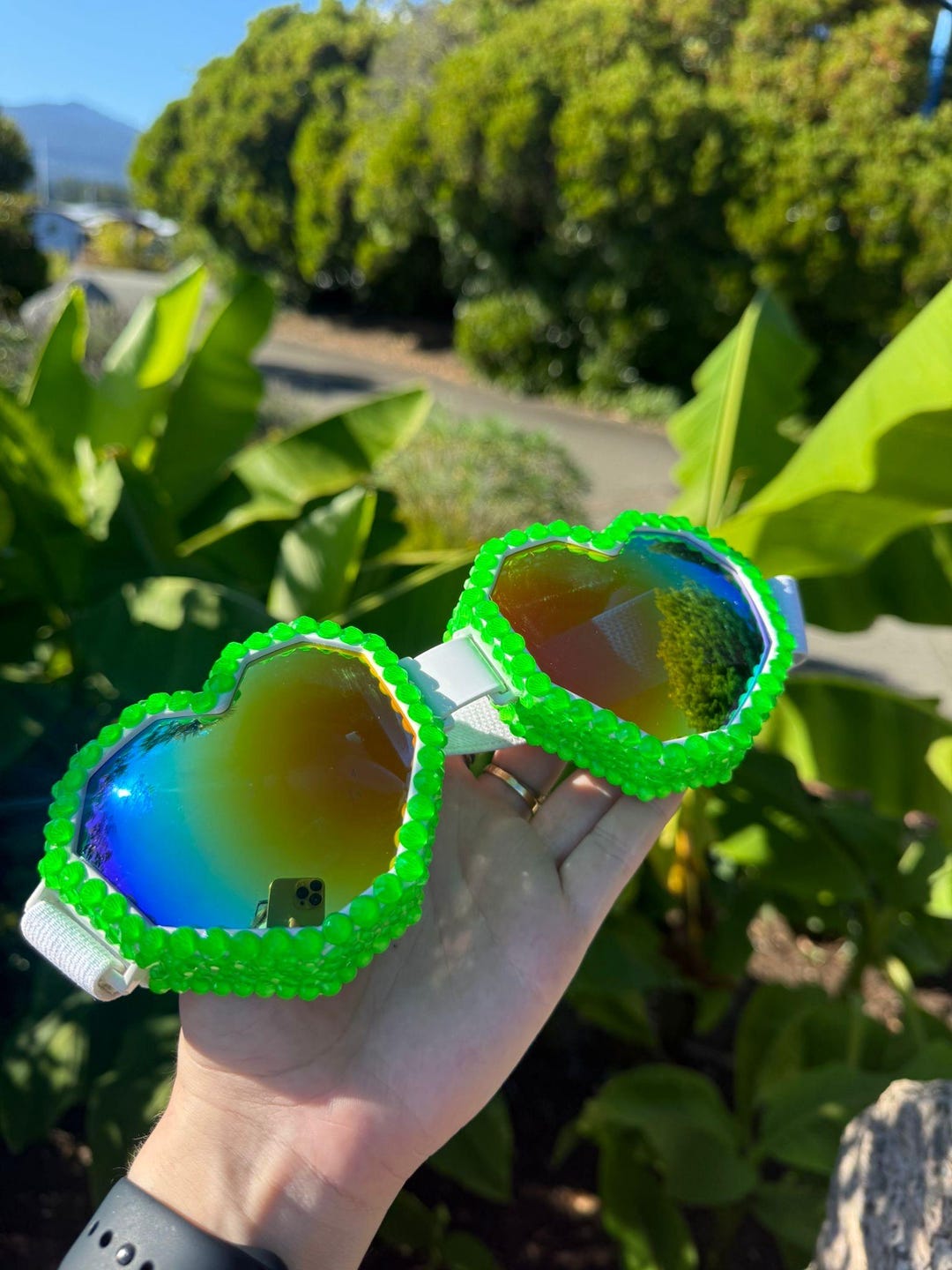 UV Reactive Neon Green Heart Shaped Goggles: Goggles- Sunglasses ...