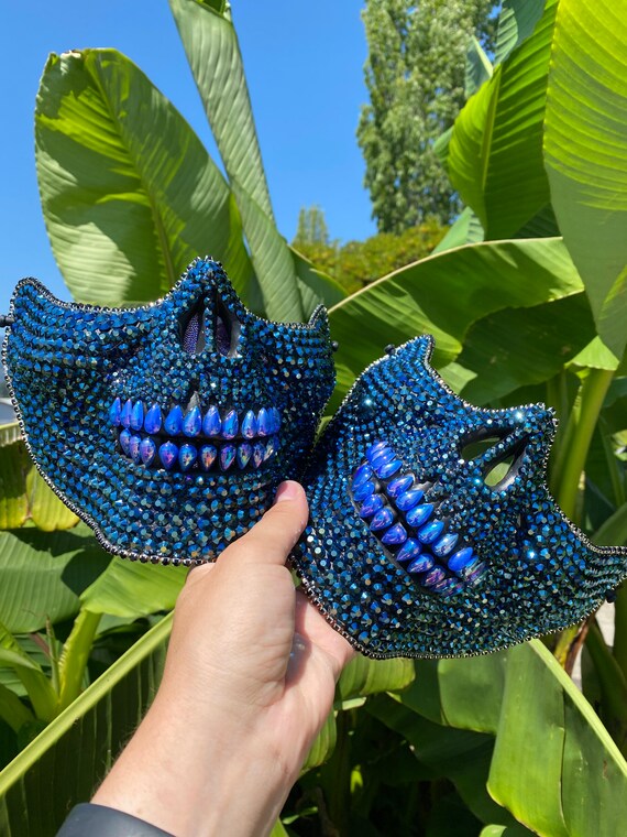 Blue Skull Mask: Face Mask Skull Mask Tear Drops Crystals | Etsy