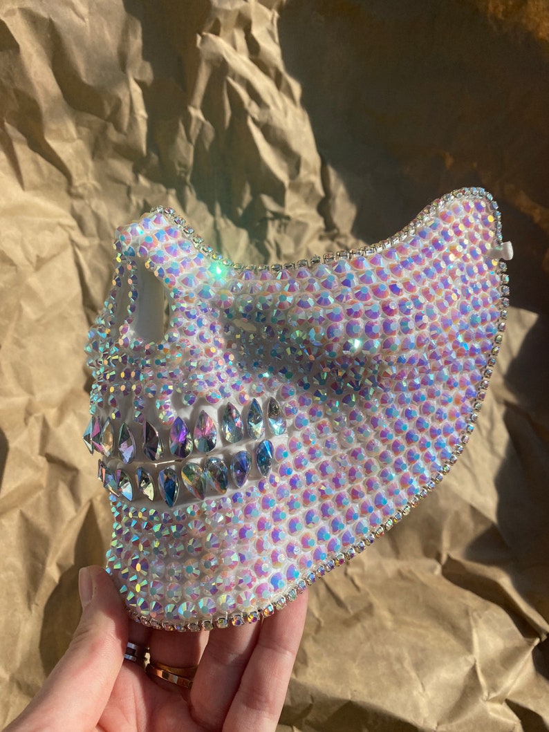 White Skull Mask: Face Mask, Skull Mask, Tear Drops, Crystals, Festival ...
