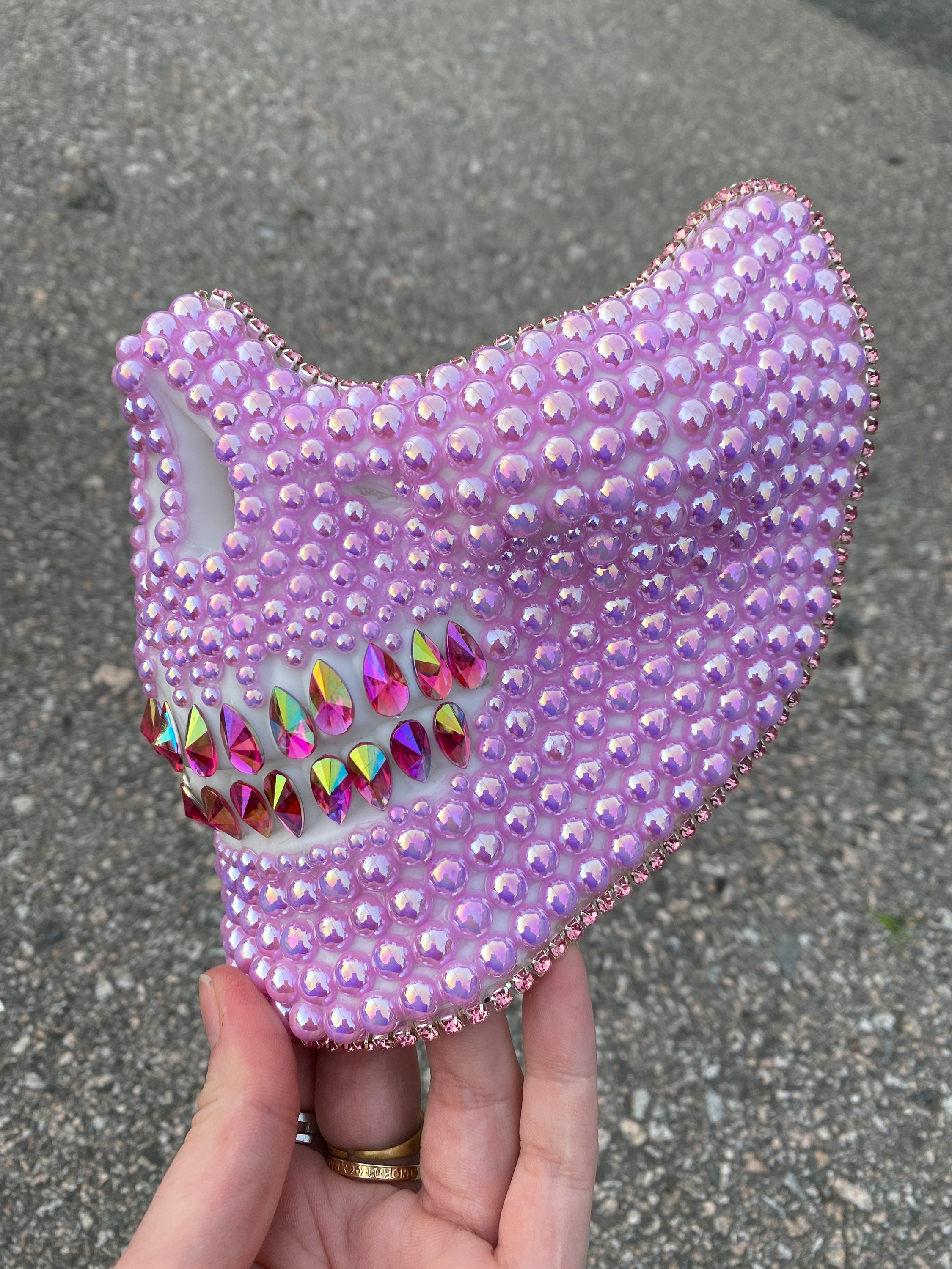 Iridescent Pink Pearl Skull Mask: Face Mask, Skull Mask, Tear Drops ...
