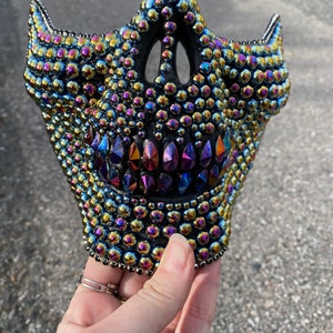 Black AB Pearl Skull Mask: Face Mask, Skull Mask, Tear Drops, Crystals ...