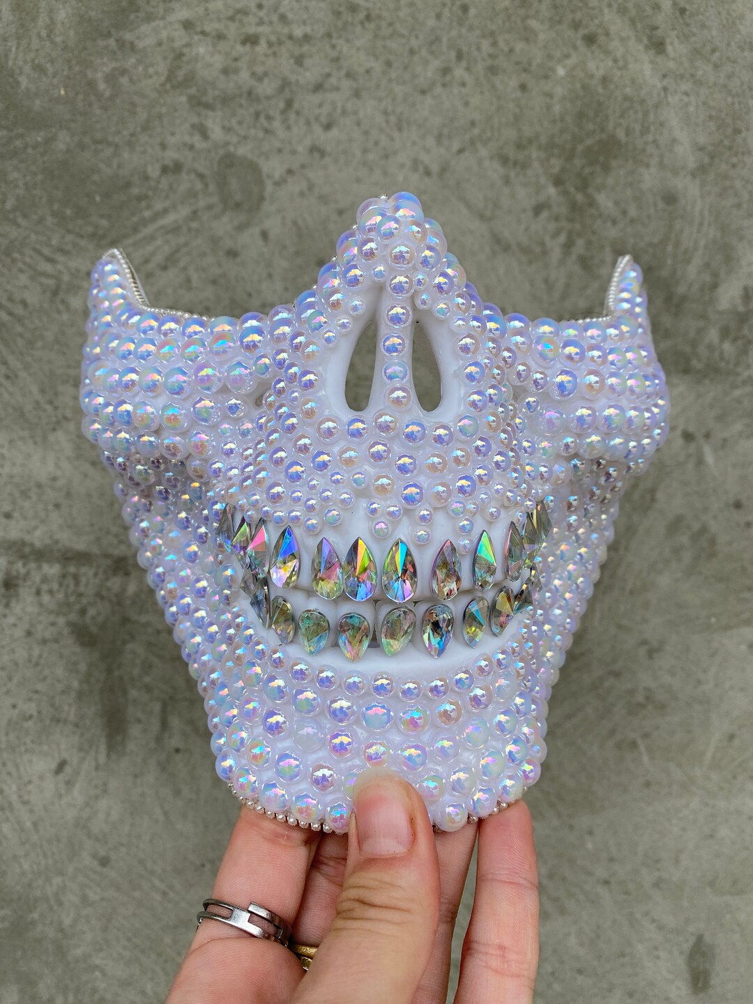 Pearl Skull Mask: Face Mask, Skull Mask, Tear Drops, Crystals, Festival ...