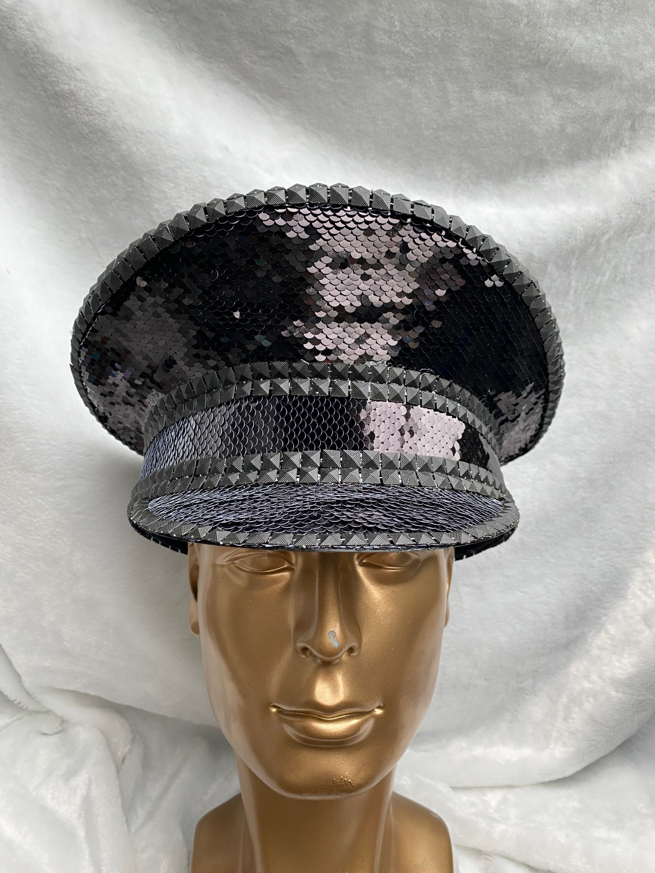 Black Reversible Sequin captain hat: rave cap burning man | Etsy