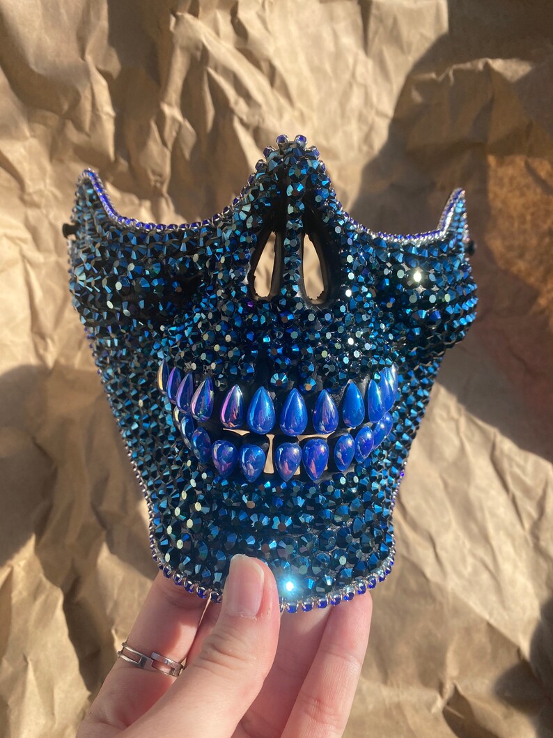 Blue Skull Mask: Face Mask, Skull Mask, Tear Drops, Crystals, Festival ...