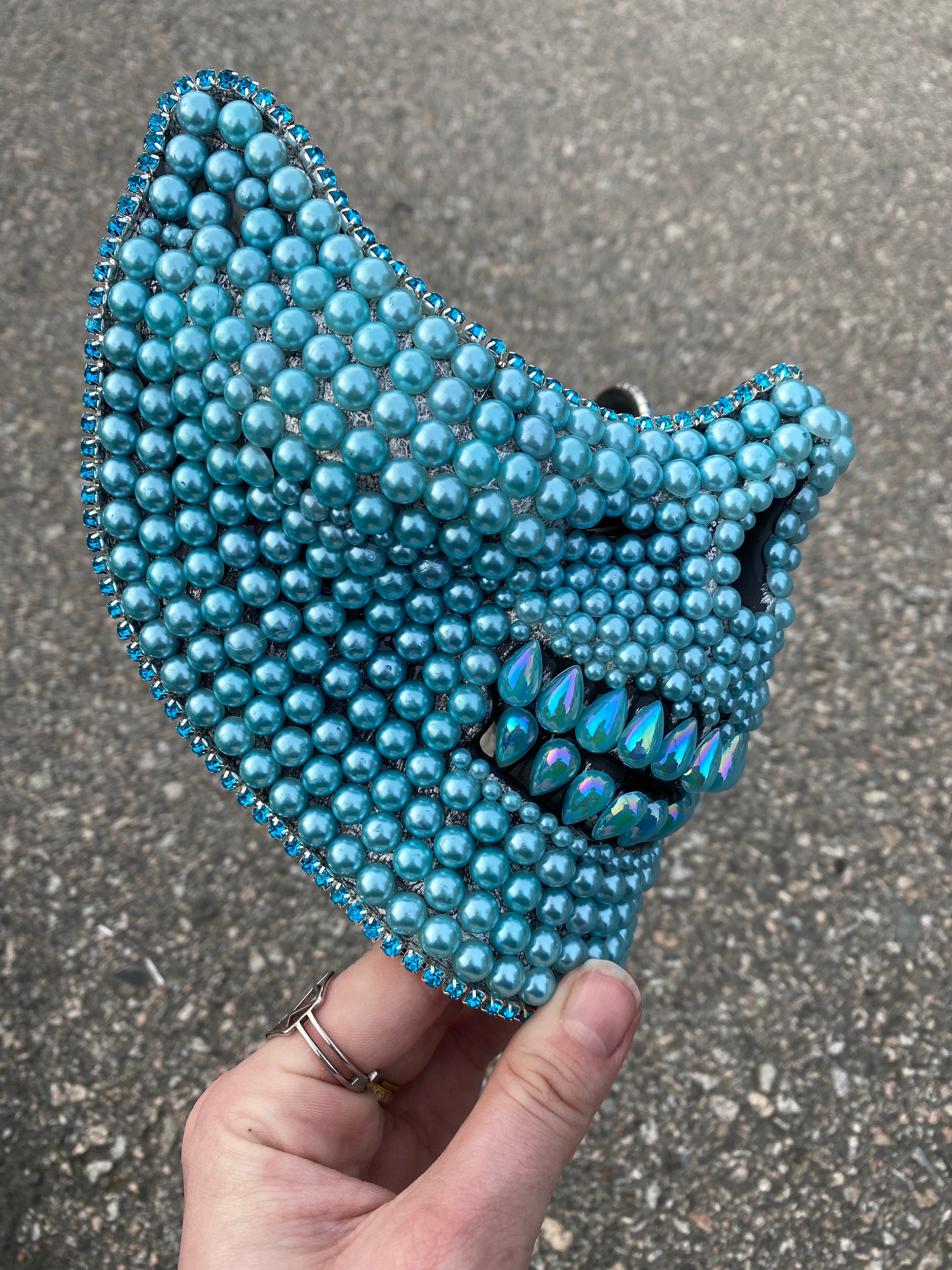 Skye Blue Pearl Skull Mask: Face Mask, Skull Mask, Tear Drops, Crystals ...
