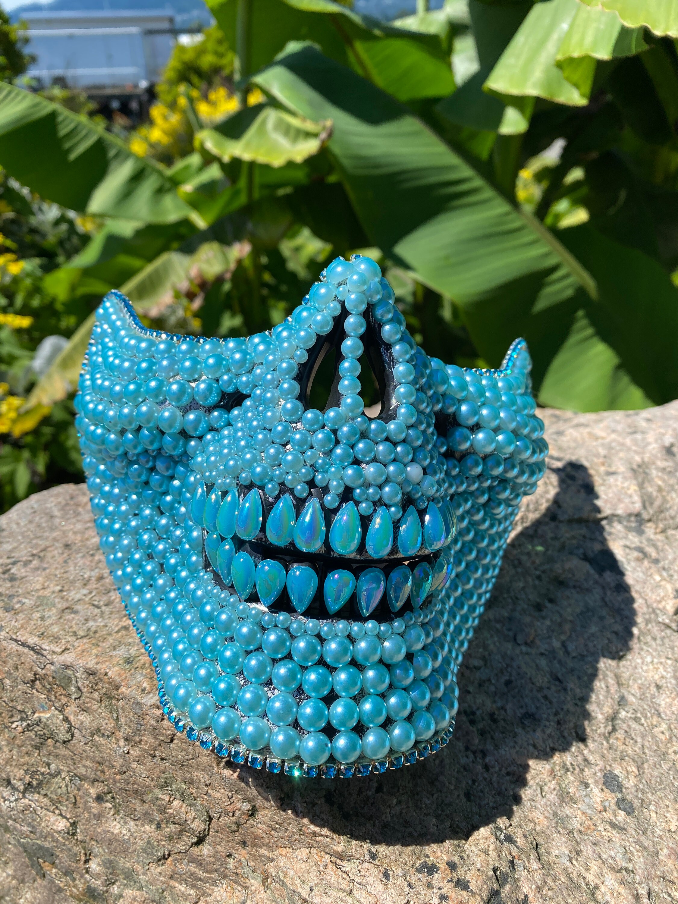 Skye Blue Pearl Skull Mask: Face Mask, Skull Mask, Tear Drops, Crystals ...