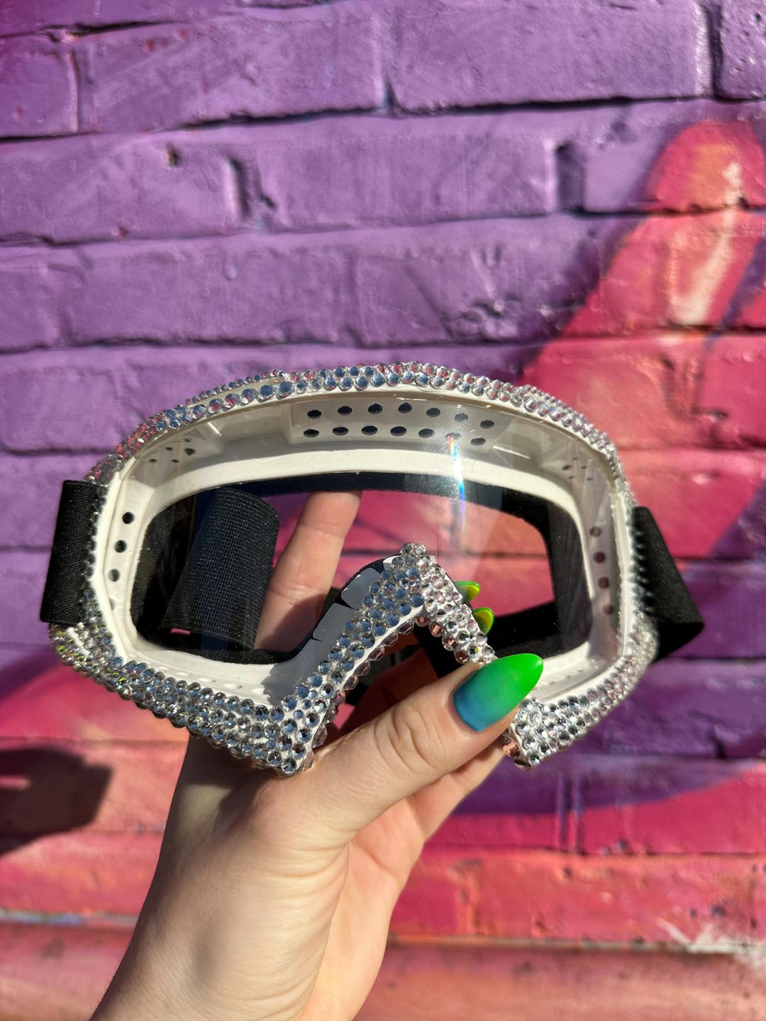 White Clear Iridescent Rhinestoned Goggles: Goggles, Burning Man ...