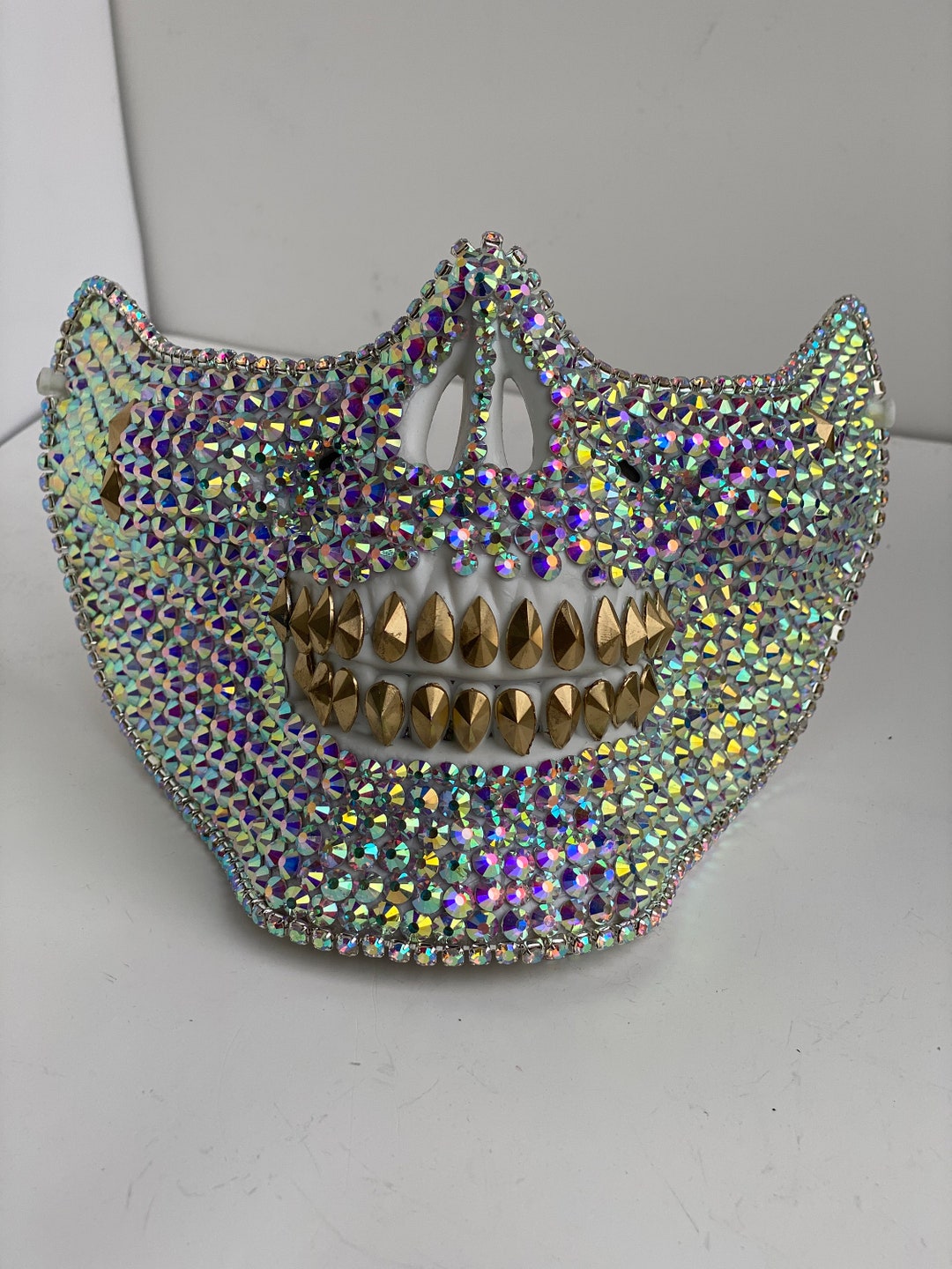 White Crystal Skull Face Masks With Gold Tears: Face Mask, Skull Mask ...