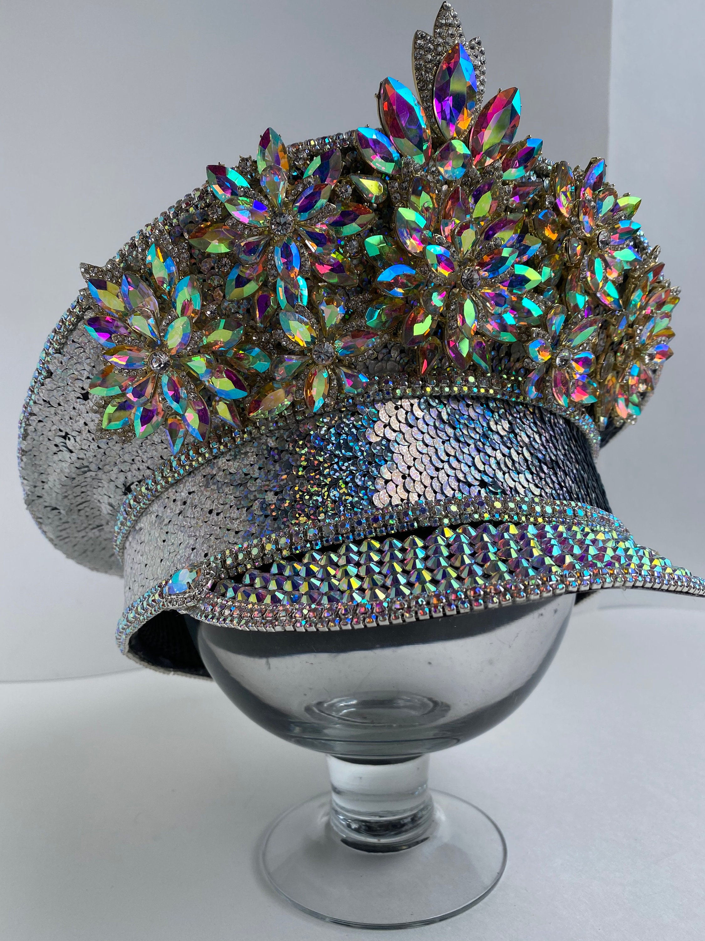 Silver Sequin captain hat: festival hat military hat rave | Etsy