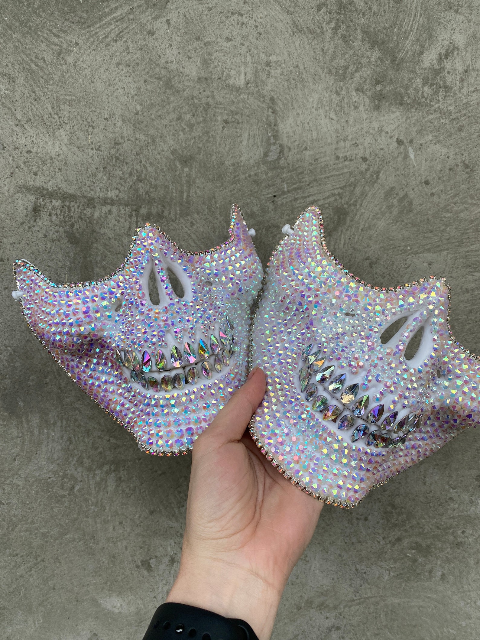 White Skull Mask: Face Mask, Skull Mask, Tear Drops, Crystals, Festival ...