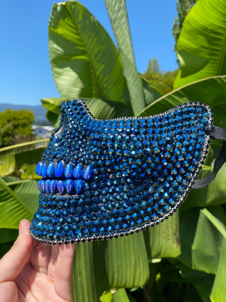 Blue Skull Mask: Face Mask Skull Mask Tear Drops Crystals - Etsy