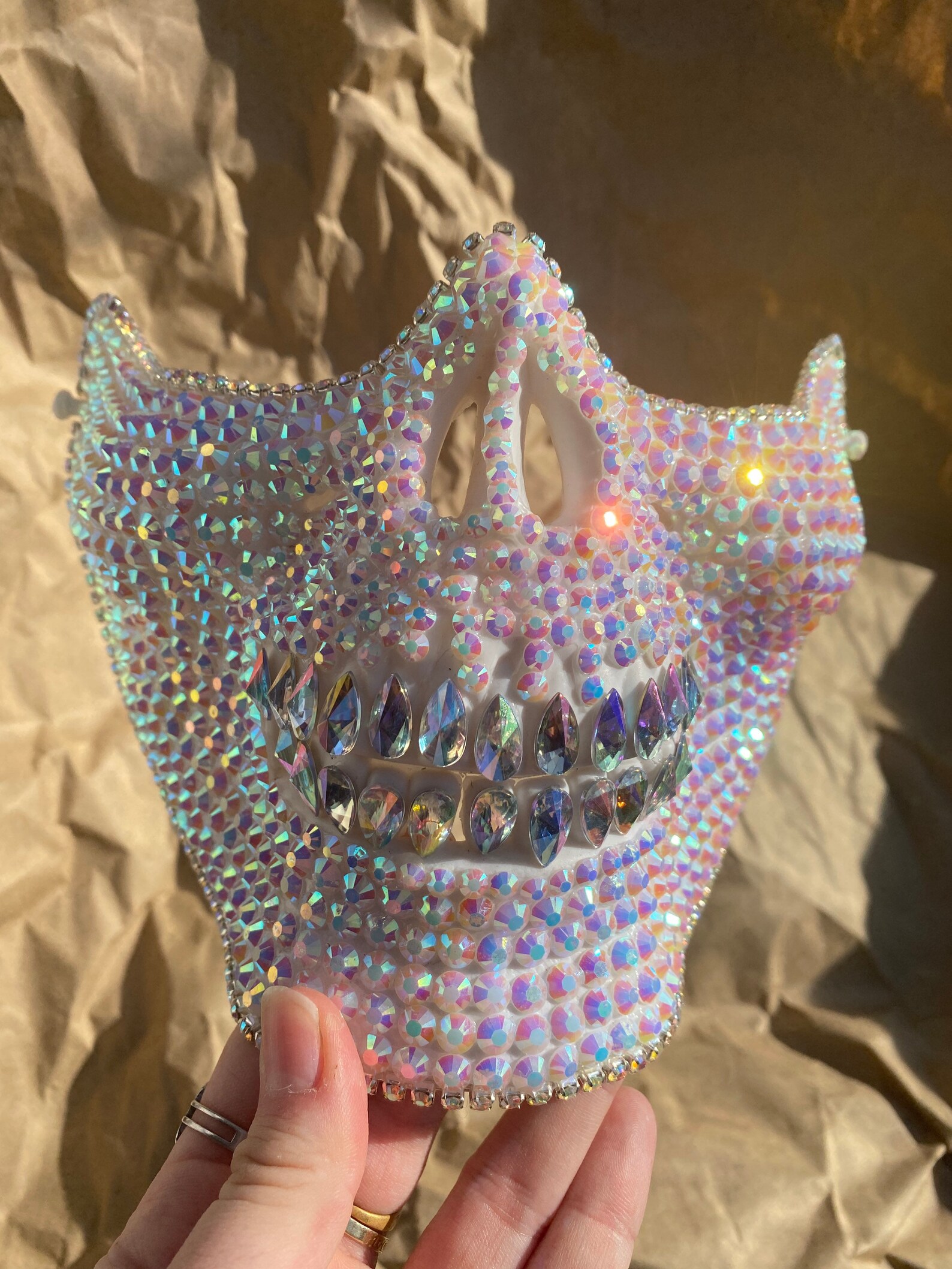 White Skull Mask: Face Mask, Skull Mask, Tear Drops, Crystals, Festival ...