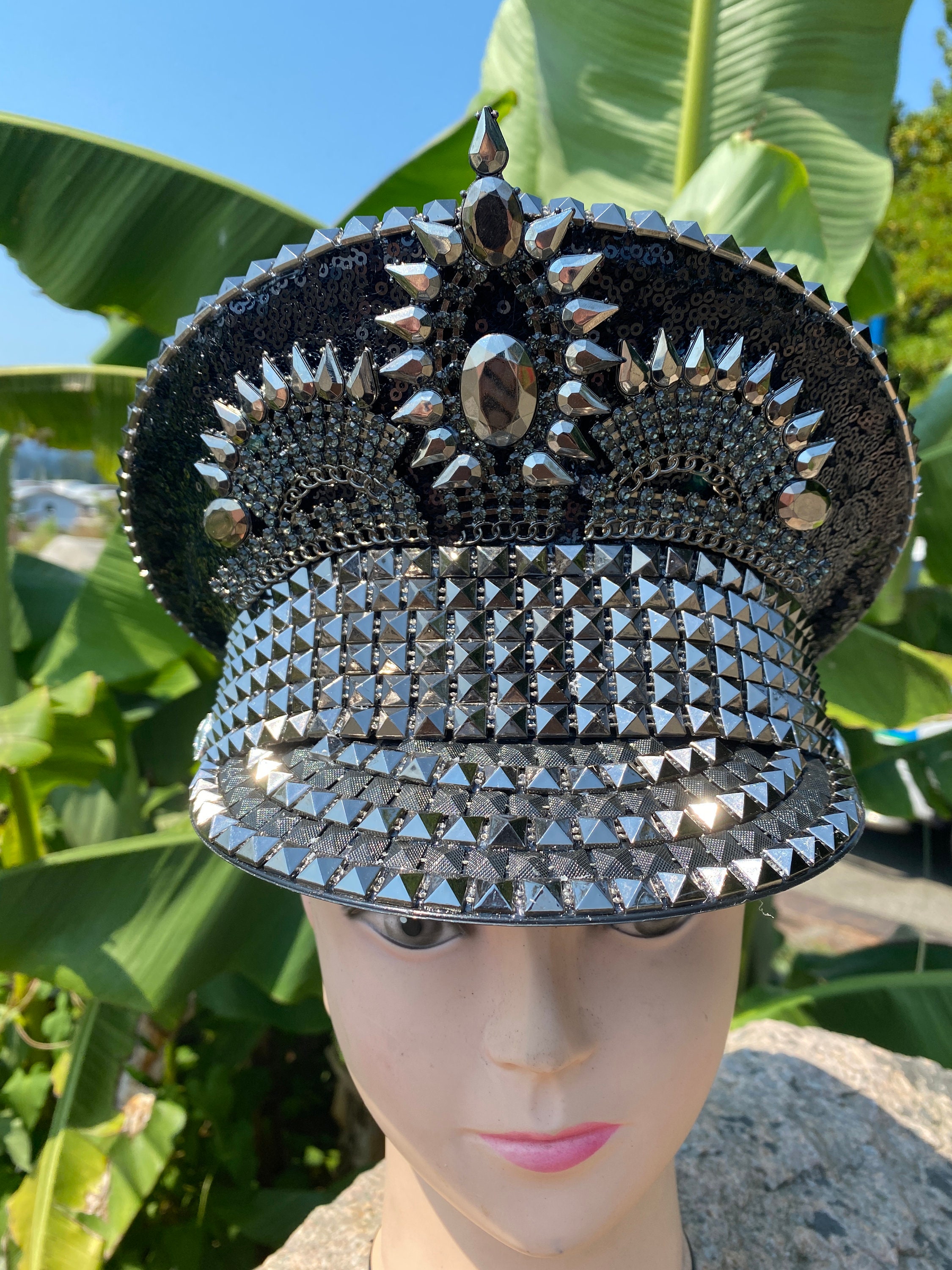 Gothic Sequin captain hat: festival hat military hat rave | Etsy