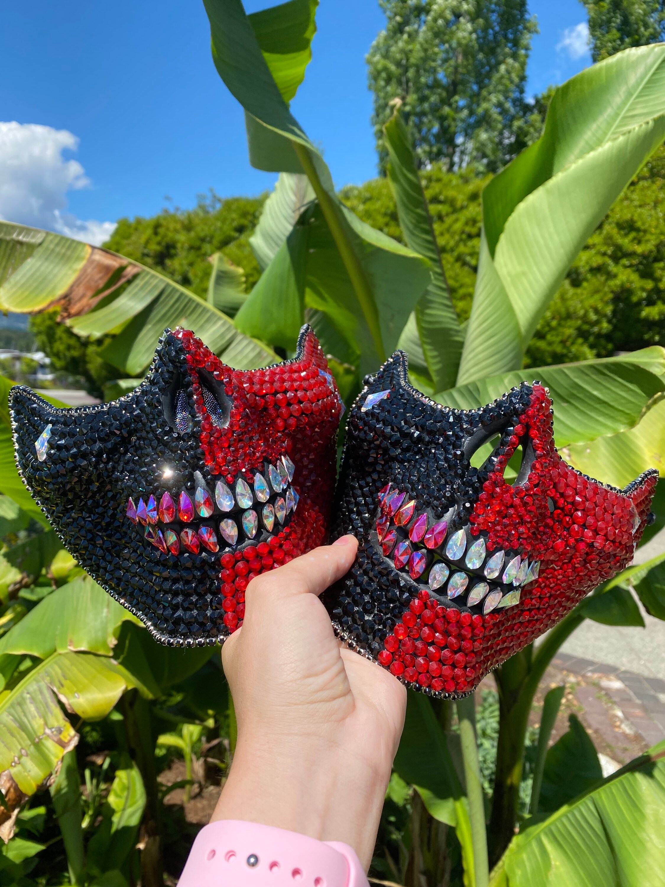 Half Balck&red Skull Mask : Face Mask Skull Mask Tear Drops | Etsy