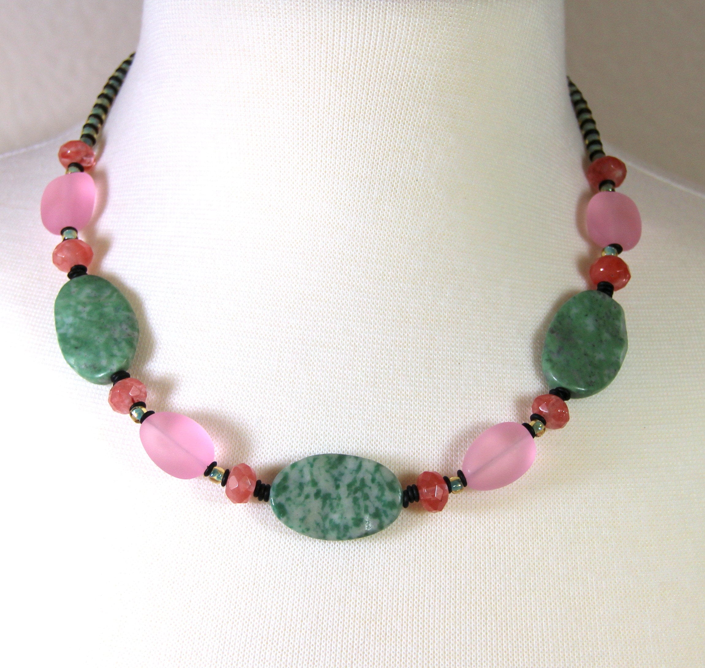 Green Agate Choker Necklace Multi-Colored 19 Inch Length | Etsy