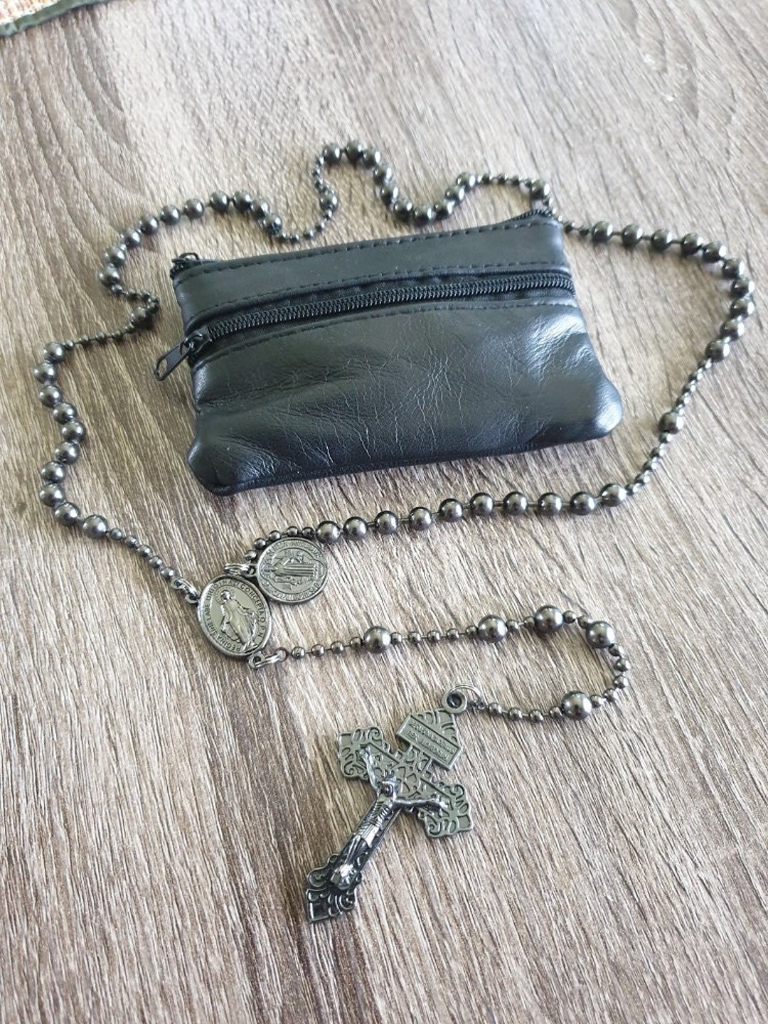 Gunmetal WW1 Combat Rosary With Black Sheepskin Pouch - Etsy