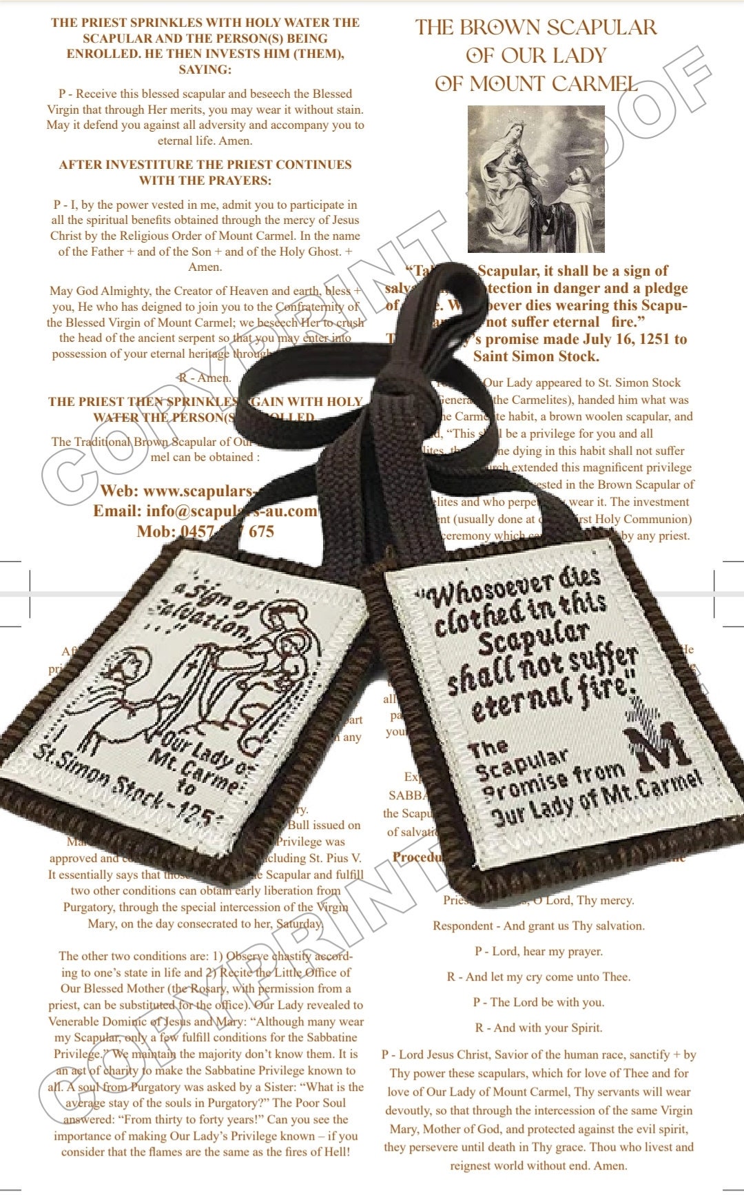 Sturdy Traditional Brown Scapulars of Mt Carmel With Leaflet 1/5/10 ...