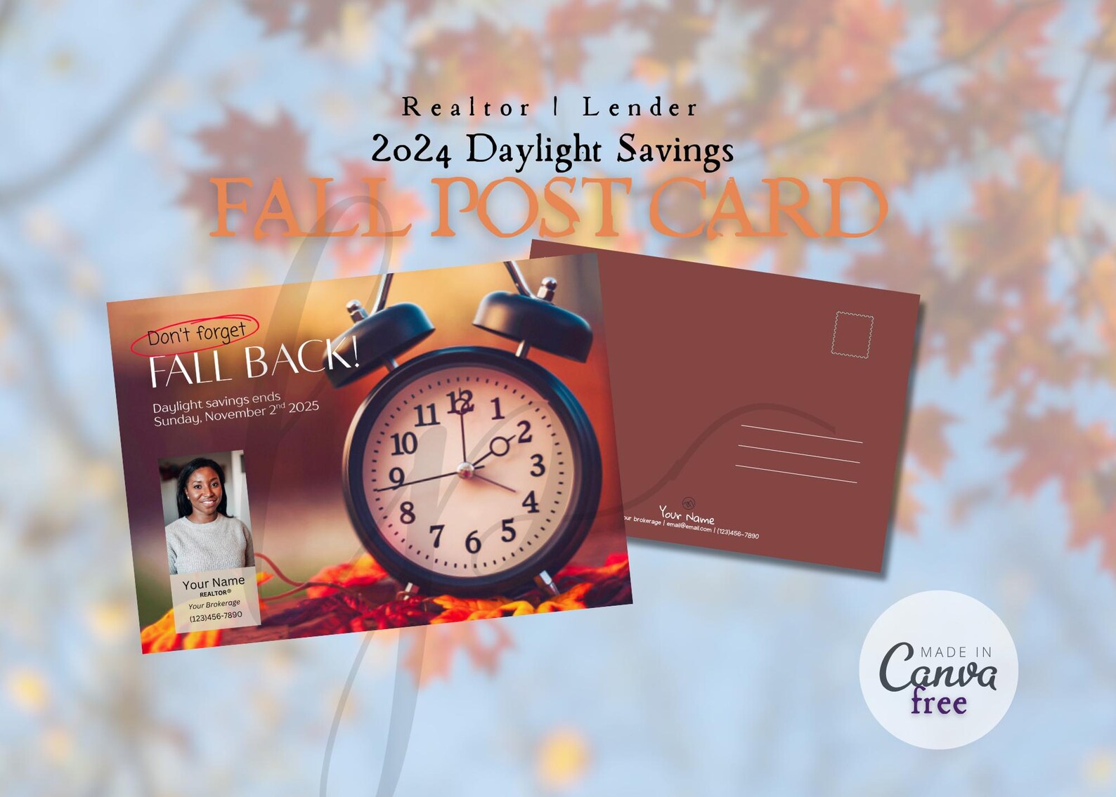 Realtor Lender Fall 2025 Daylight Savings Post Card, Canva Free ...