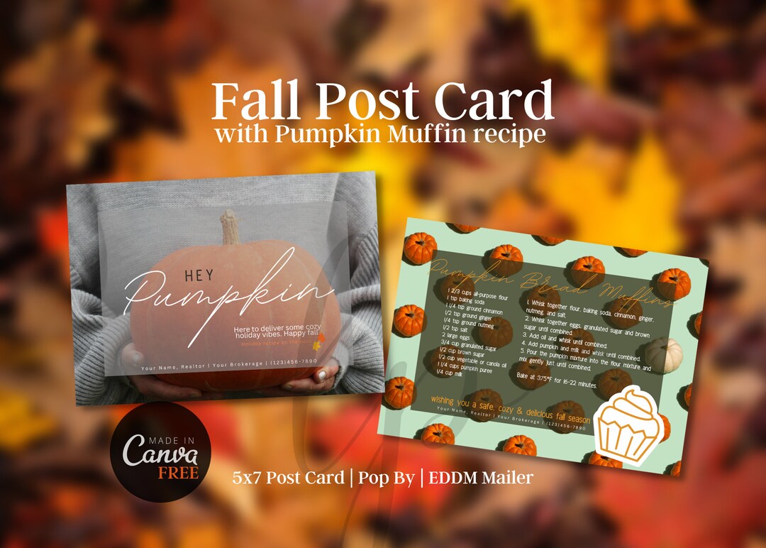 Realtor Fall Post Card, Fall Marketing, Pumpkin Recipe Card, Real ...
