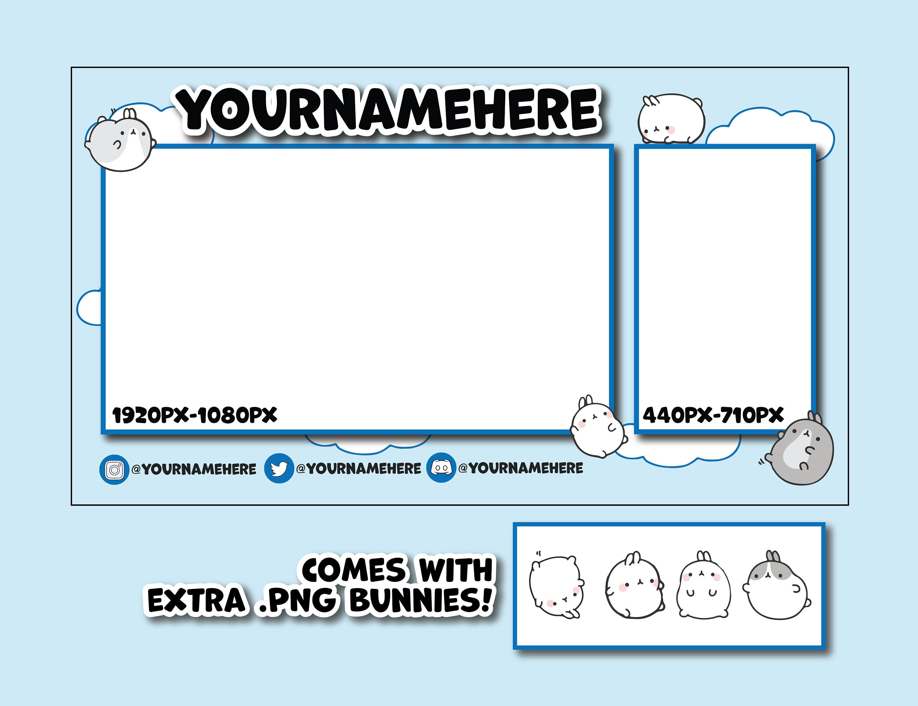 Cute Kawaii Overlay Screen - Blue - Etsy