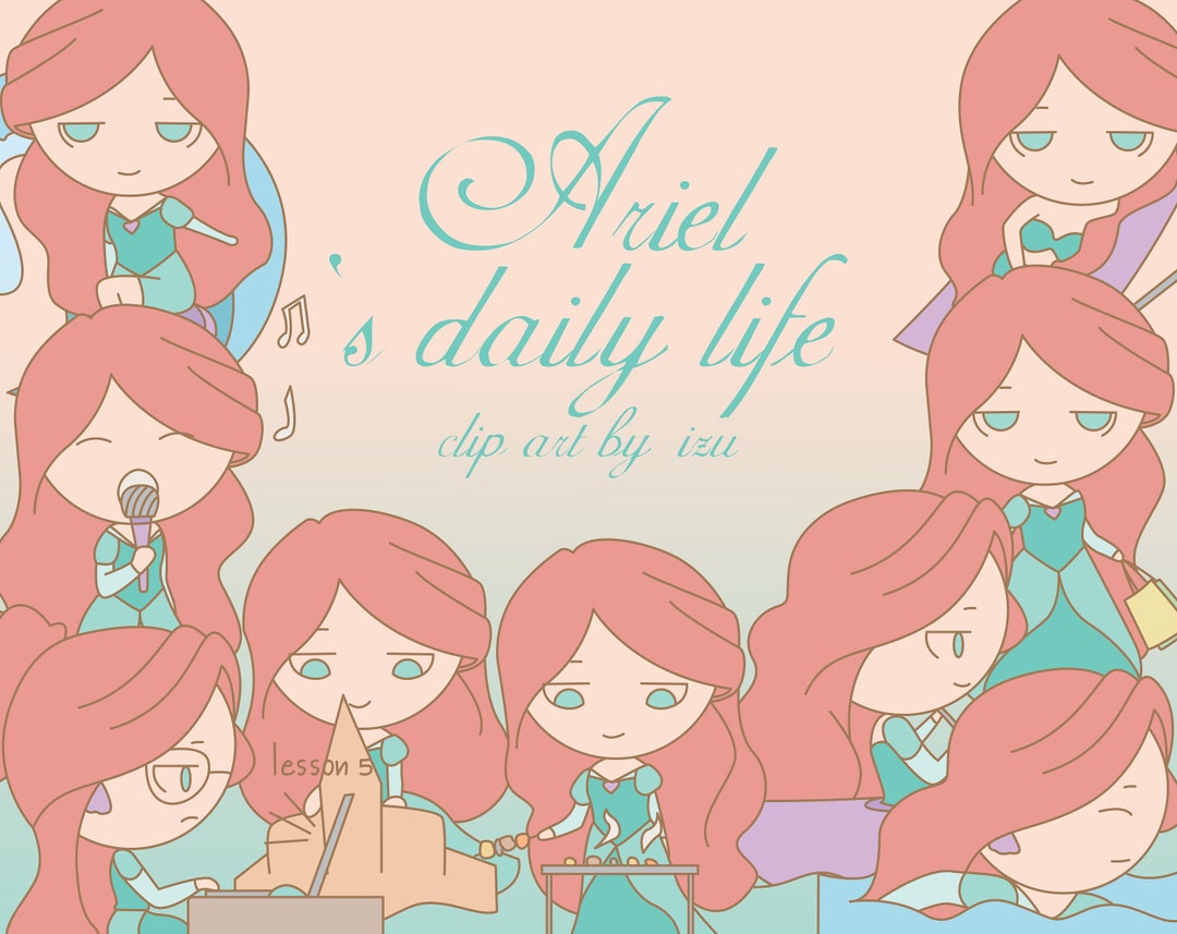 Cartoon Girl Svg Ariel a Daily Life Vector Princesses Svg - Etsy