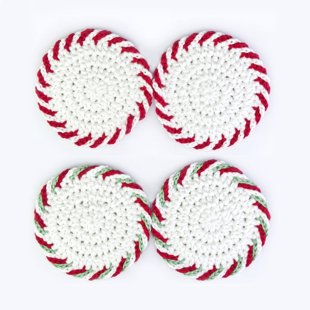 Crochet Christmas Coasters (set of 2): Peppermint Decor - Etsy