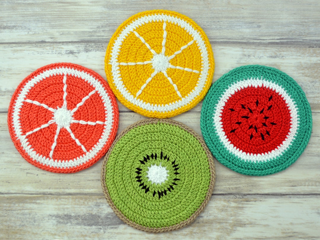 Crochet Fruit Coasters: 100% Cotton Drink Coasters, Summer Decor - Etsy