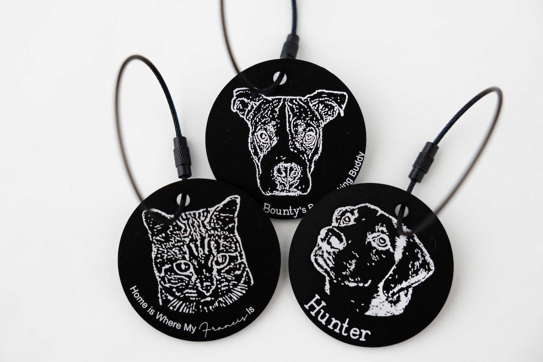 Laser-engraved Pet Portrait Tag: Personalized Aluminum Pet Memorial - Etsy