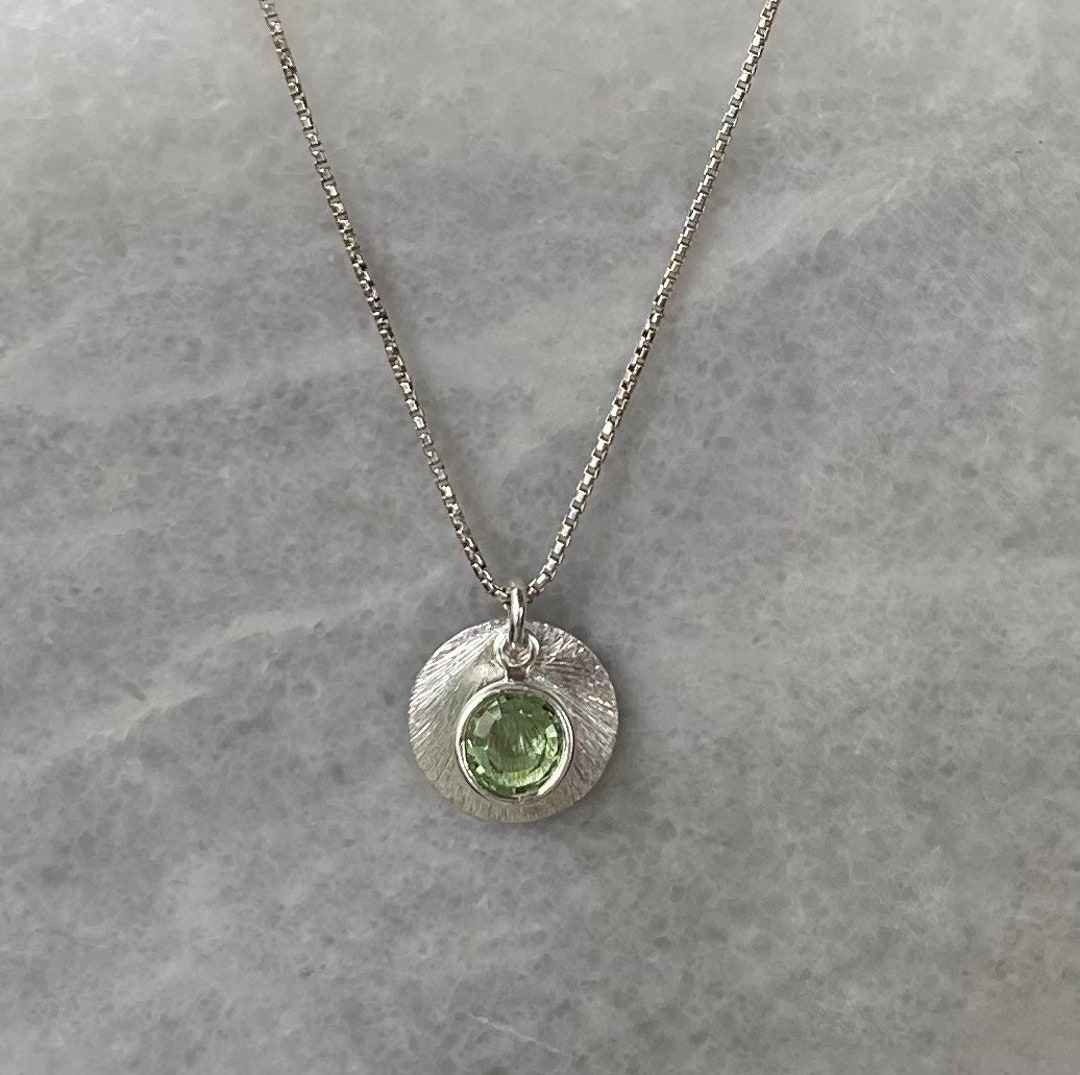 August Birthstone Necklace, Dainty, Sterling Silver Circle Pendant ...