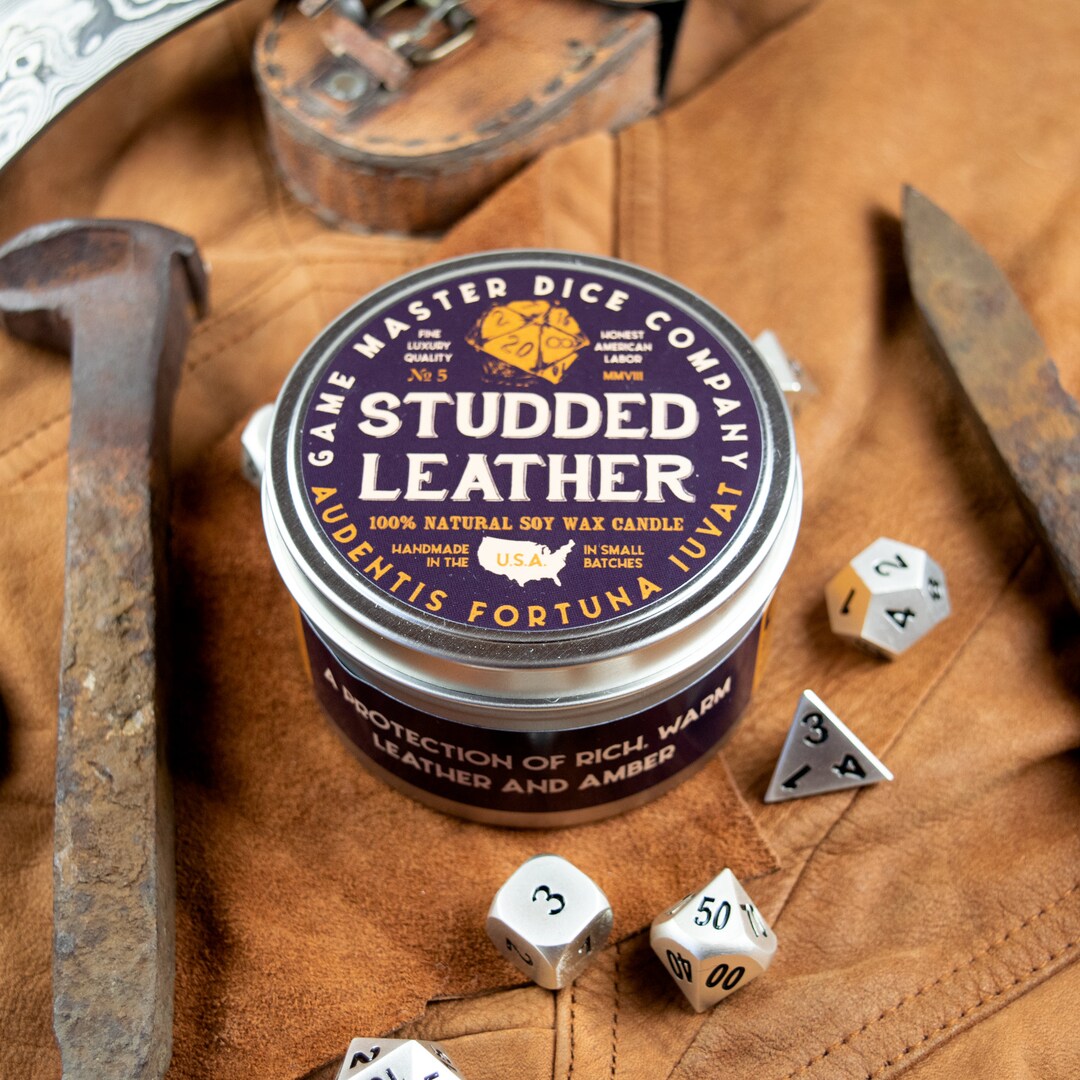 Studded Leather Gaming Candle | Soy Candle | Geek Gift | RPG | Gamer ...