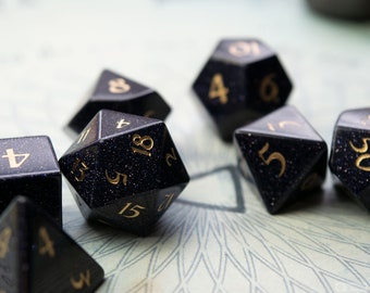ENGRAVED Blue Sandstone Gemstone Polyhedral Dice Set: Hand Carved With ...
