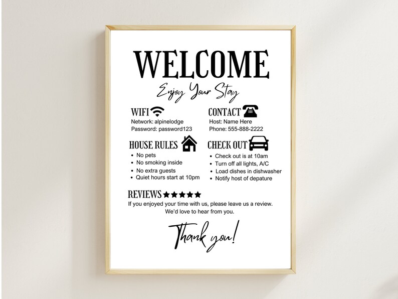 Welcome Sign for Airbnb Hosts, Canva Template,vacation Rental Printable ...