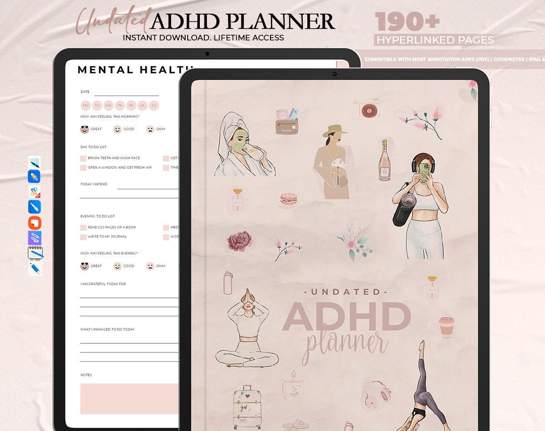 Undated ADHD Digital Planner, 2024 Portrait Planner, 2024 Planner, 2024 ...