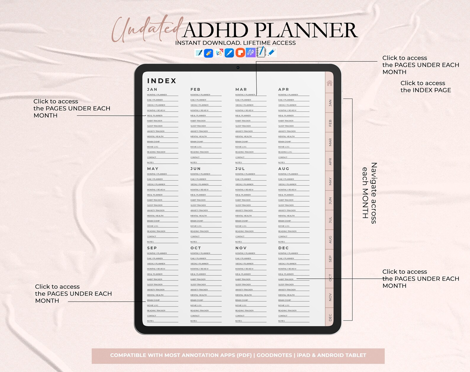 Undated ADHD Digital Planner, 2024 Portrait Planner, 2024 Planner, 2024 ...
