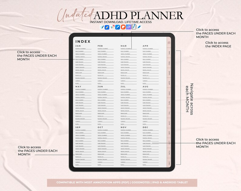 Undated ADHD Digital Planner, 2024 Portrait Planner, 2024 Planner, 2024 ...