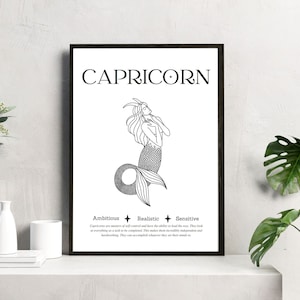 Capricorn Zodiac Wall Art Print, Capricorn Wall Art Poster, Capricorn ...