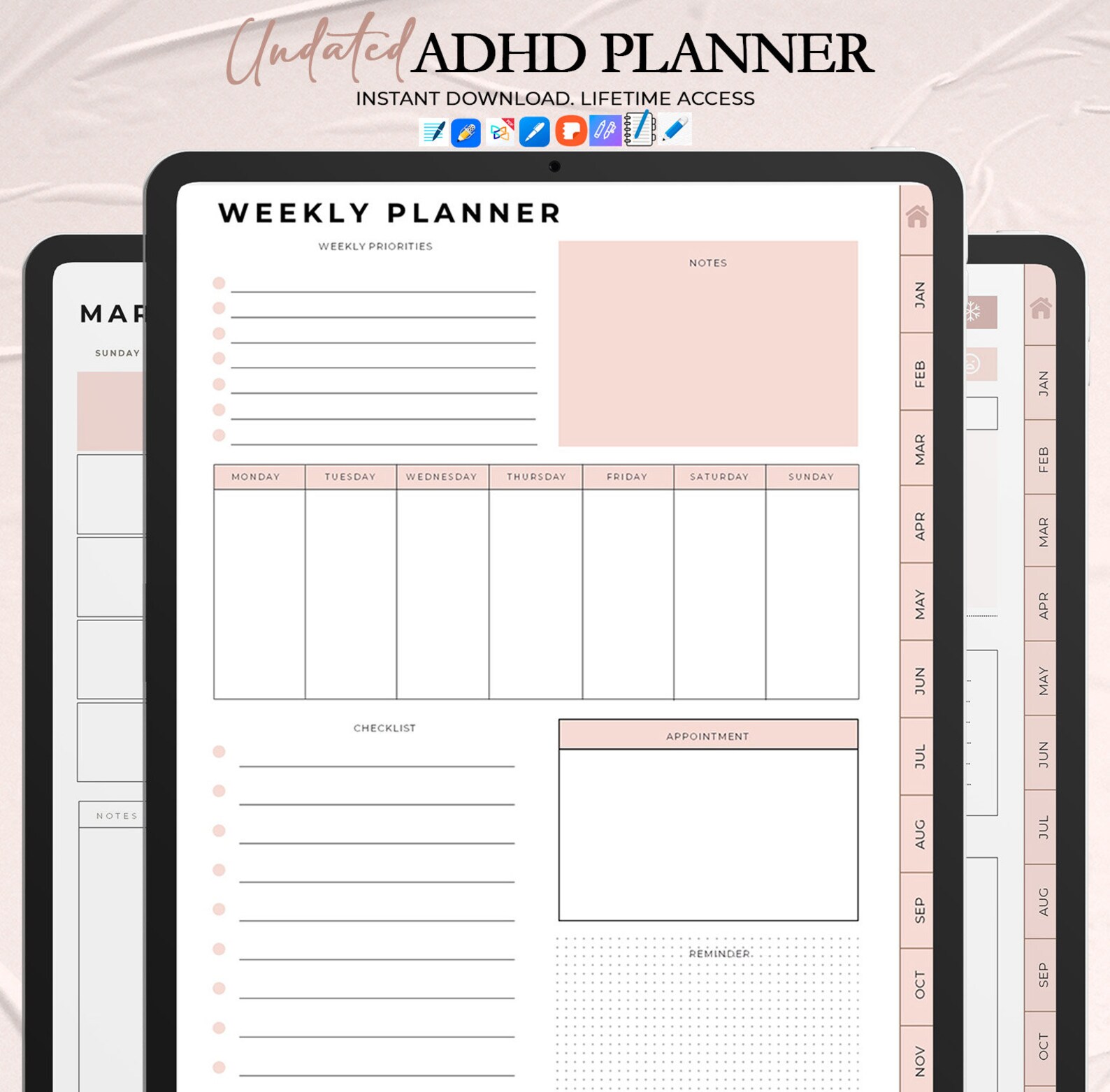 Undated ADHD Digital Planner, 2024 Portrait Planner, 2024 Planner, 2024 ...