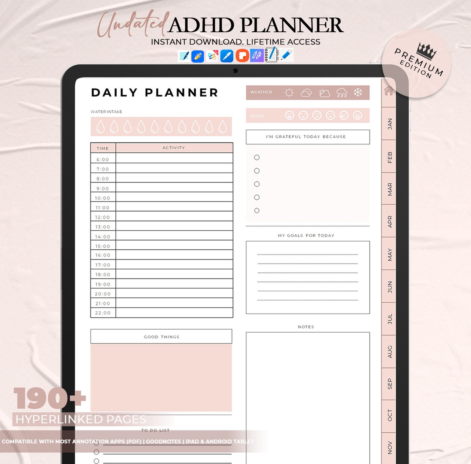 Undated ADHD Digital Planner, 2024 Portrait Planner, 2024 Planner, 2024 ...