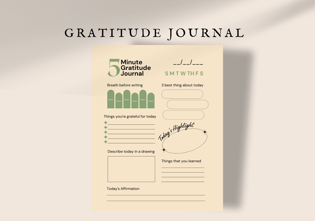 Gratitude Journal, PRINTABLE Gratitude Journal, A4 Journal Page, One ...