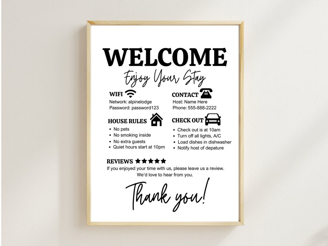 Welcome Sign for Airbnb Hosts, Canva Template,vacation Rental Printable ...