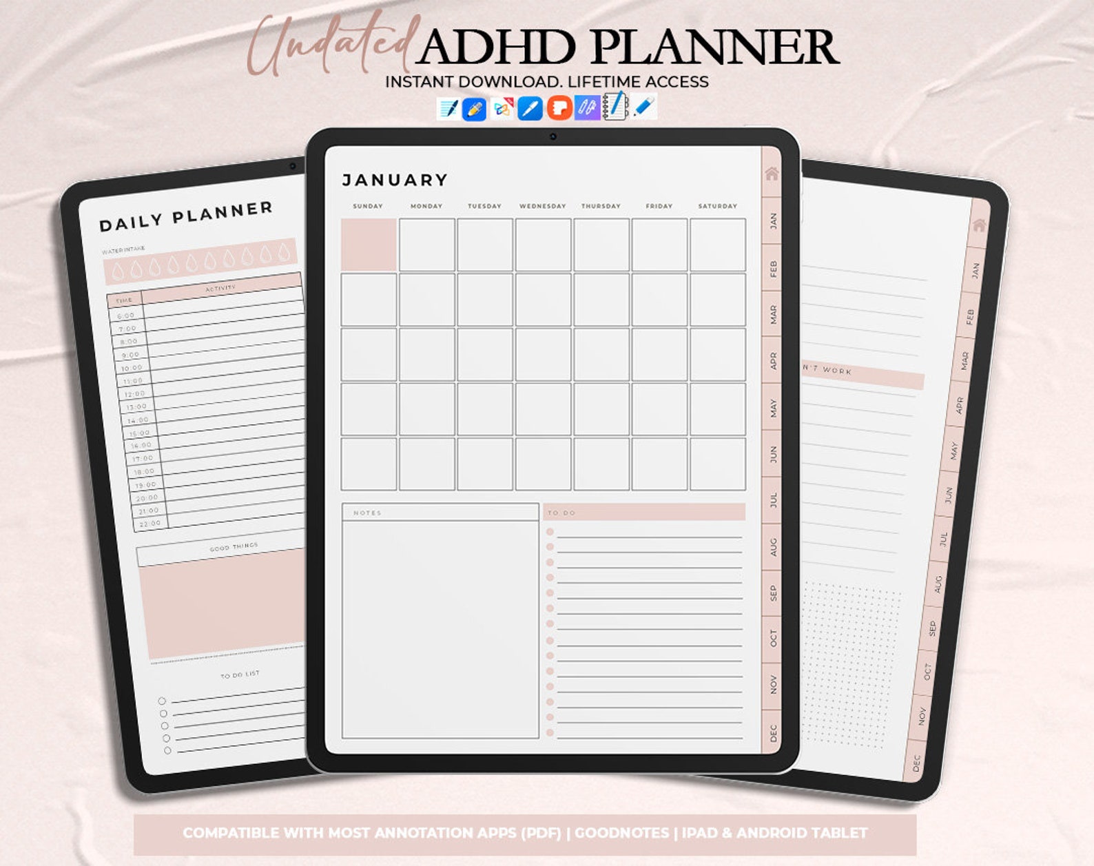 Undated ADHD Digital Planner, 2024 Portrait Planner, 2024 Planner, 2024 ...