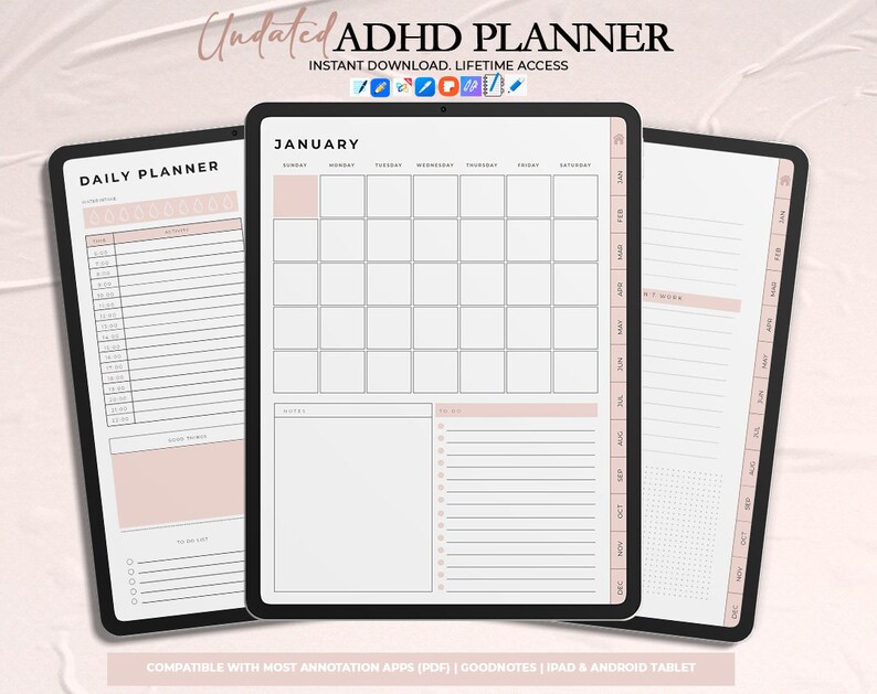 Undated ADHD Digital Planner, 2024 Portrait Planner, 2024 Planner, 2024 ...