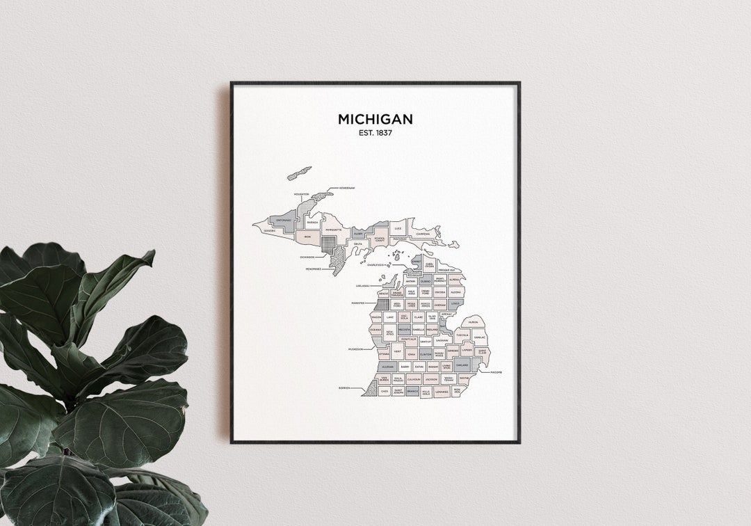 Michigan Flat State Maps Digital Poster Download - Etsy