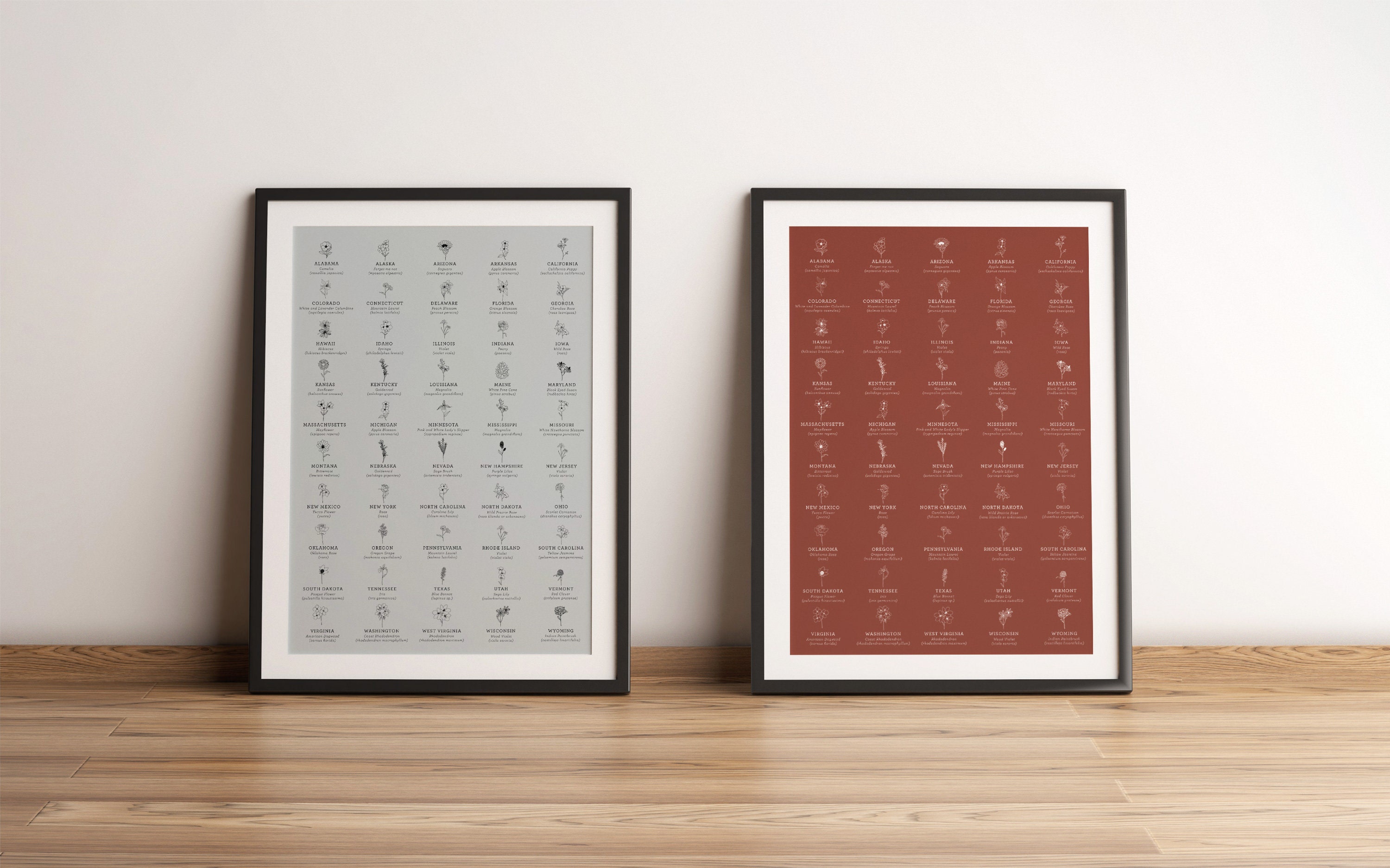 U.S. State Flowers | Illustrated Poster - Etsy