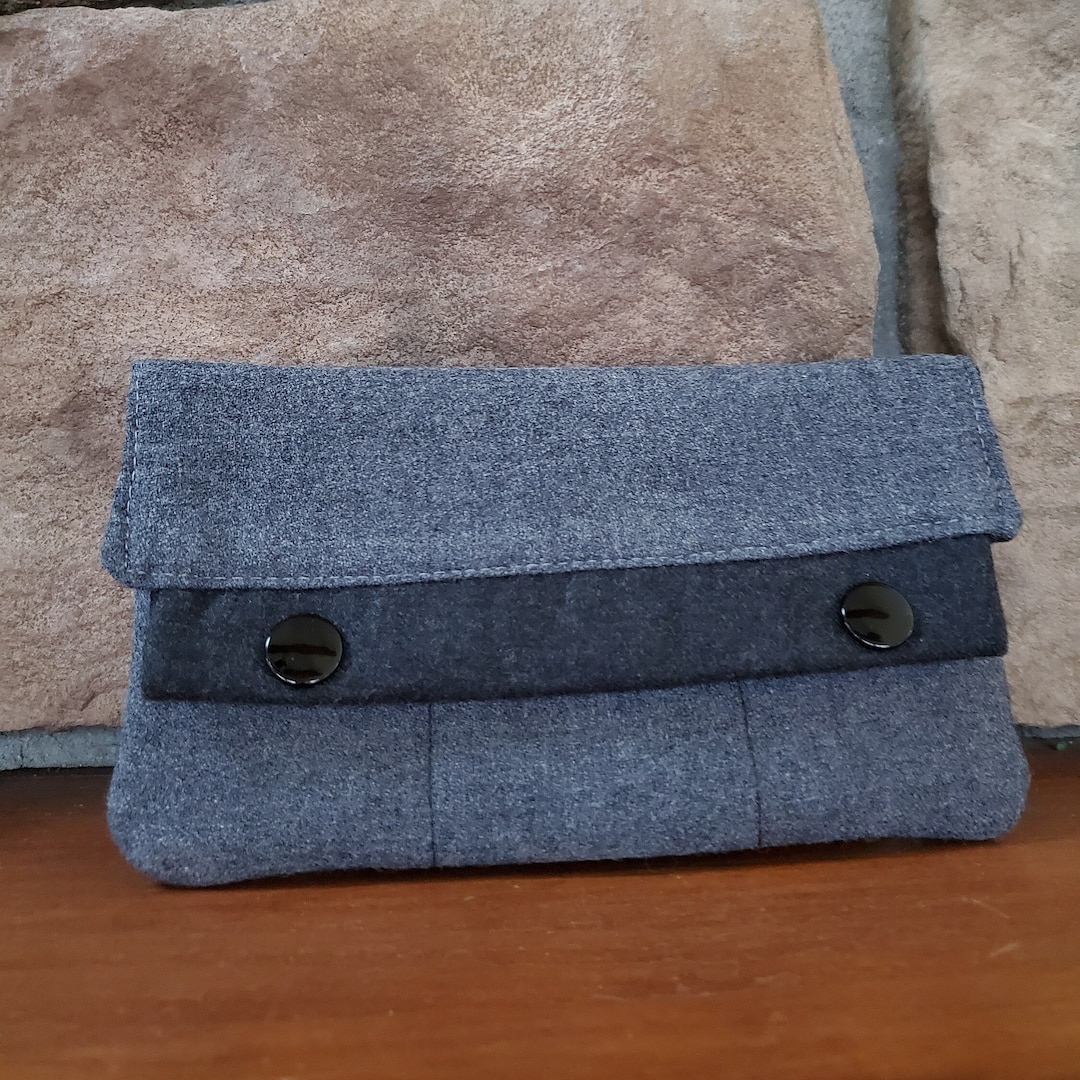 Gray Wool Wallet, Clutch Made With Vintage Wool With 3 Slots and ...