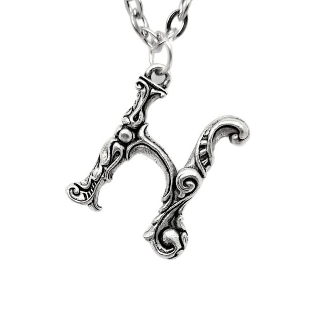 Initial H Pendant Necklace Charm - Letter H Necklace - Silver Plated ...