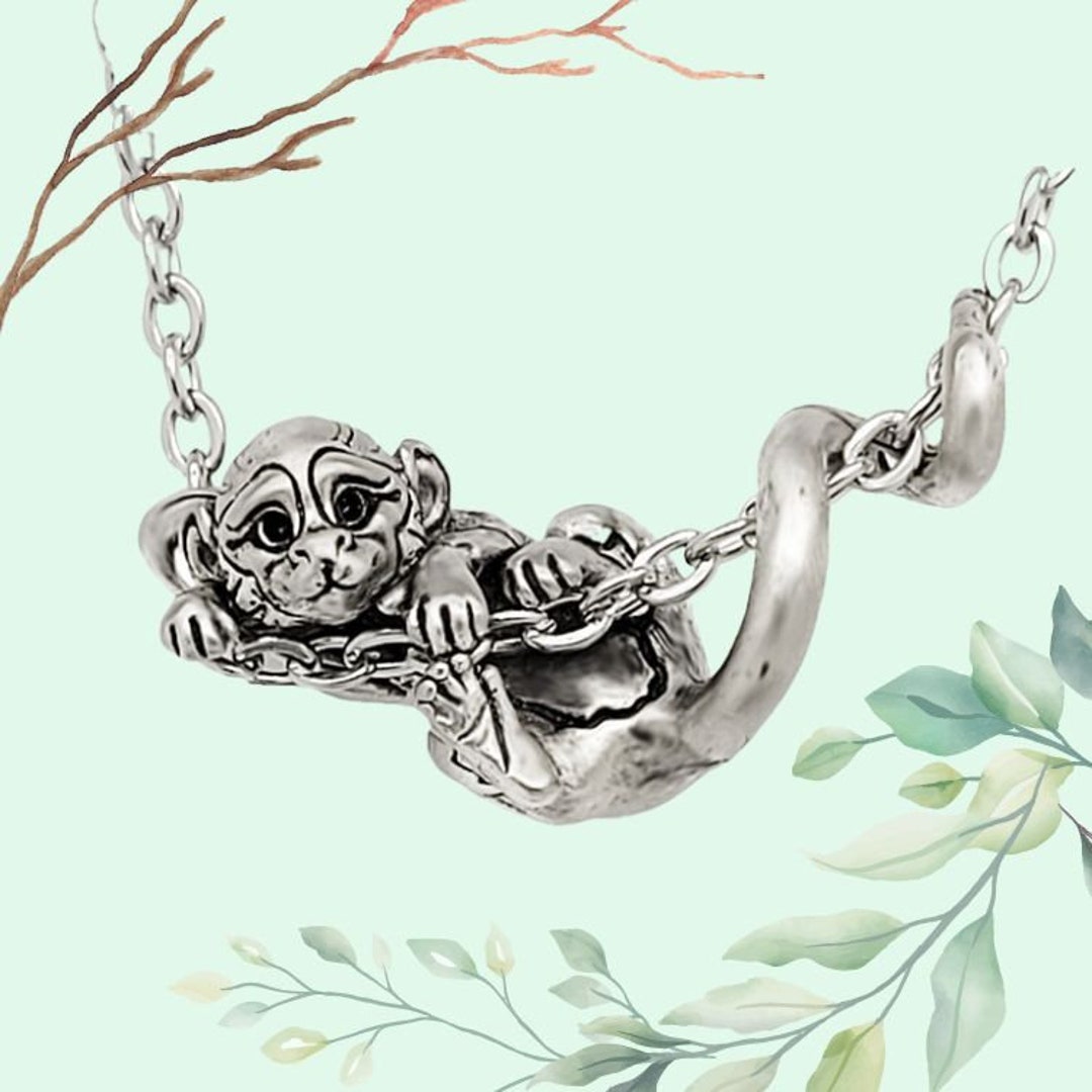 Monkey Pendant Monkey Necklace Silver Plated Animal Jewelry Monkey ...