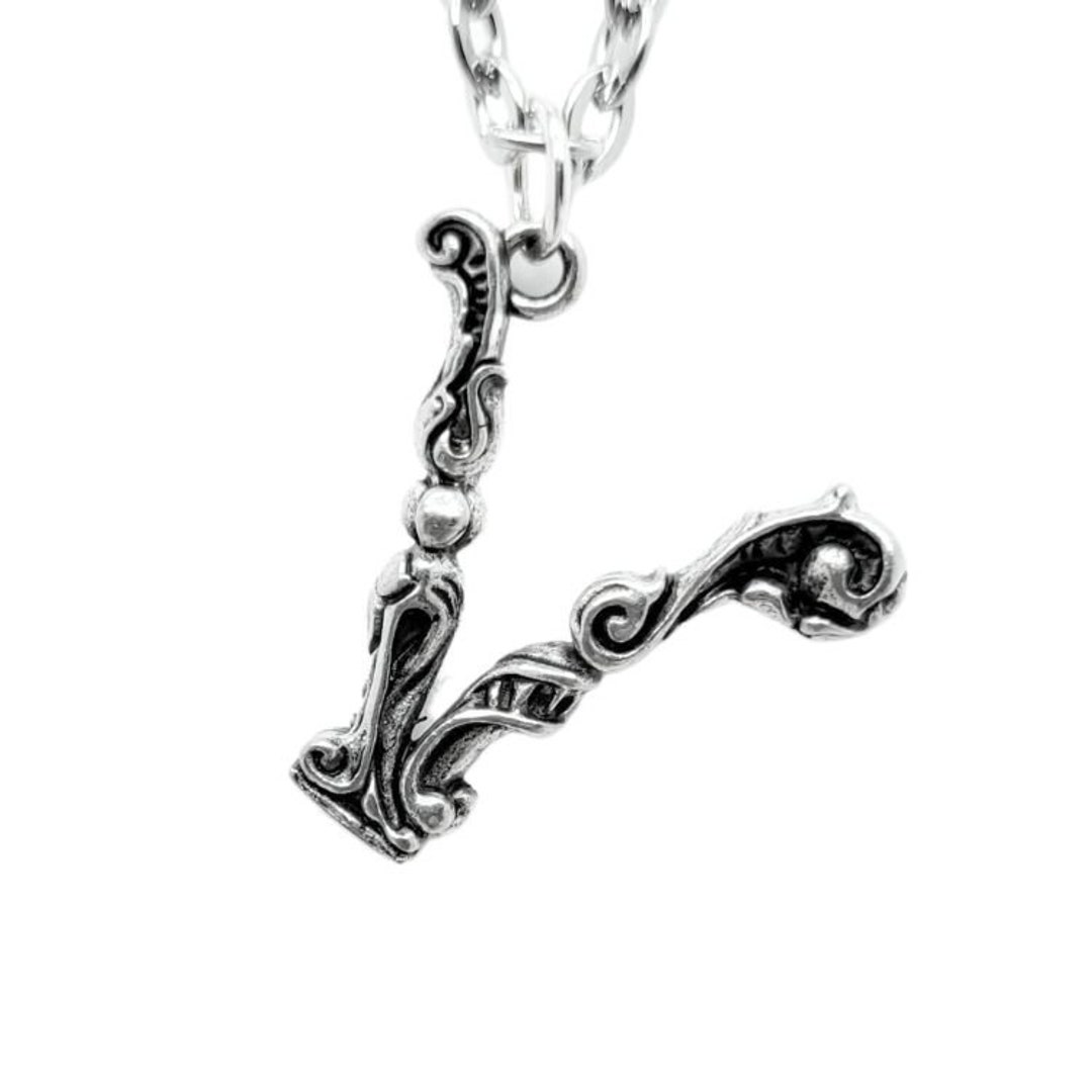 Initial V Pendant Necklace Charm - Letter V Pendant - Silver Plated ...